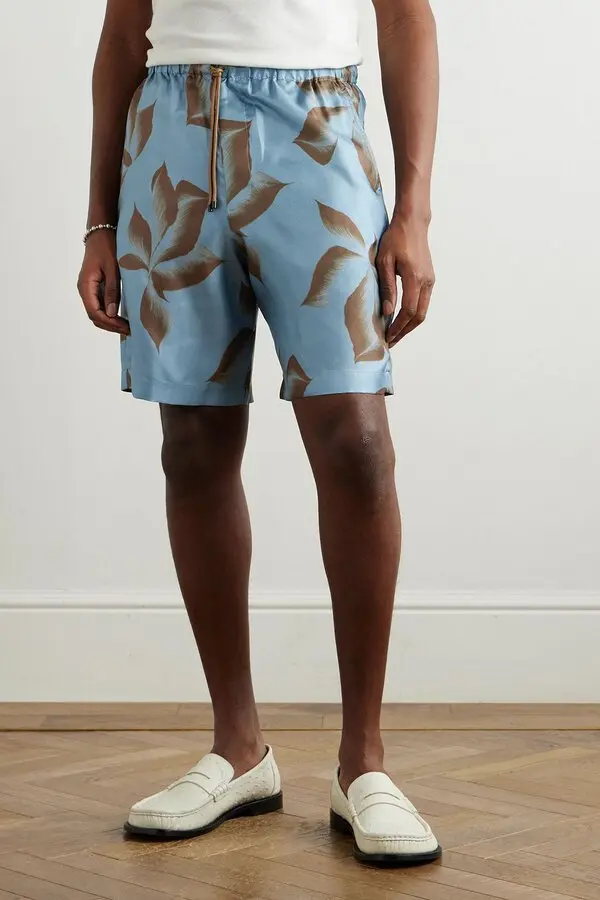 Dries Van Noten Straight-leg Printed Silk-twill Drawstring Shorts