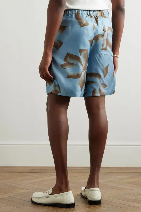 Dries Van Noten Straight-leg Printed Silk-twill Drawstring Shorts