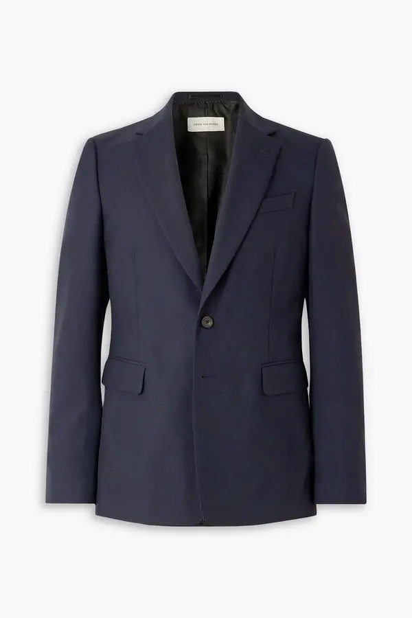Dries Van Noten Grain De Poudre Wool Blazer - Navy