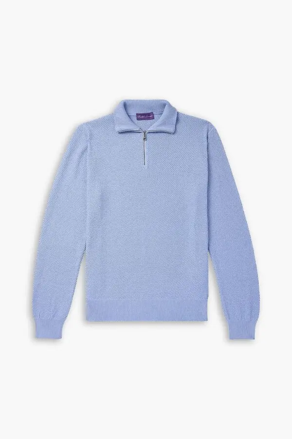 Ralph Lauren Purple Label Mulberry Silk And Cottonblend Halfzip Sweater - Light Blue