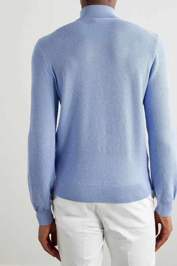 Ralph Lauren Purple Label Mulberry Silk And Cotton-blend Half-zip Sweater