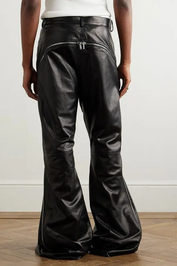 Rick Owens Bolan Banana Flared Zip-detailed Waxed Leather Pants - Black
