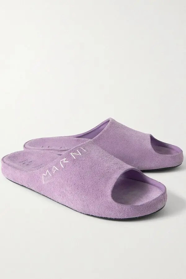 Marni Logo Embroidered Suede Slides