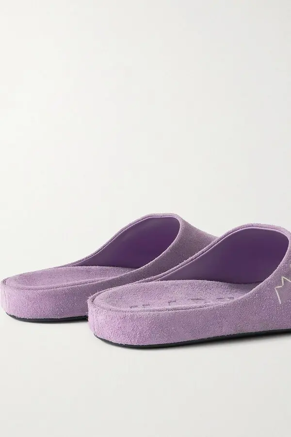 Marni Logo Embroidered Suede Slides