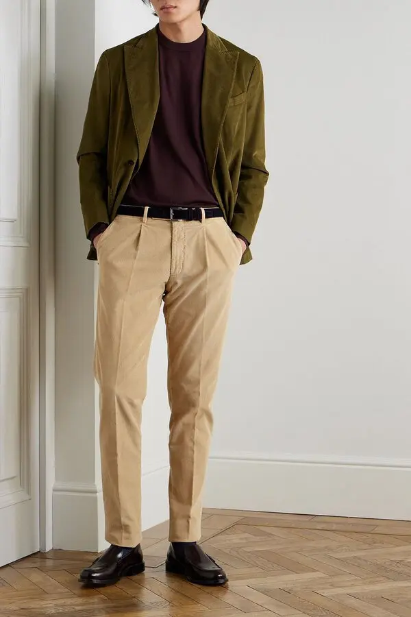 Boglioli Slim-fit Pleated Cotton-blend Corduroy Suit Trousers - Beige