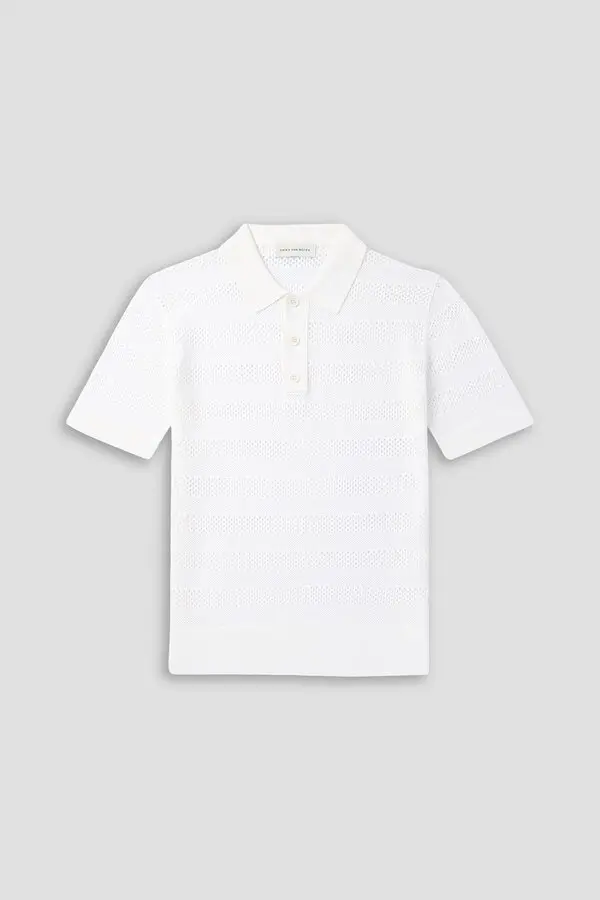 Dries Van Noten Slimfit Striped Pointelleknit Polo Shirt - Ecru