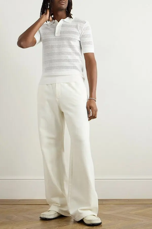 Dries Van Noten Slimfit Striped Pointelleknit Polo Shirt - Ecru