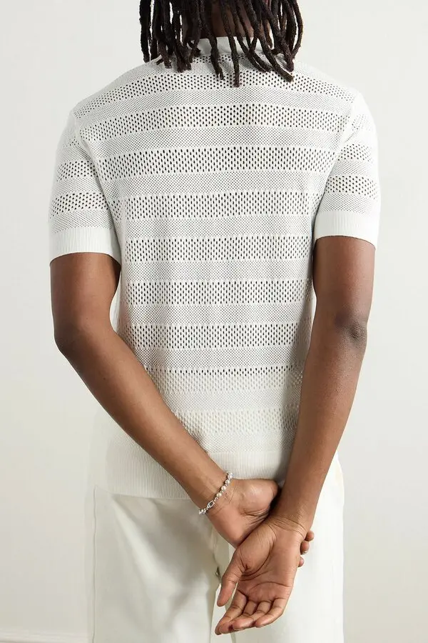 Dries Van Noten Slimfit Striped Pointelleknit Polo Shirt - Ecru