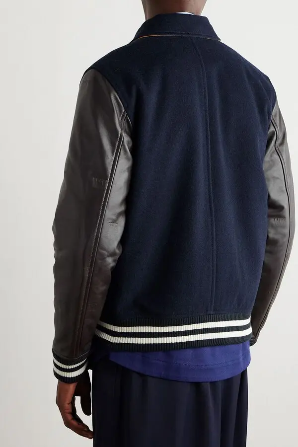 WALES BONNER Logo-appliquéd Leather And Brushed Wool-blend Varsity Jacket