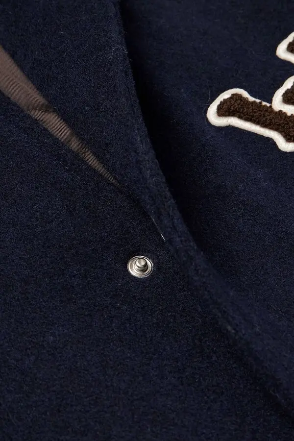 WALES BONNER Logo-appliquéd Leather And Brushed Wool-blend Varsity Jacket