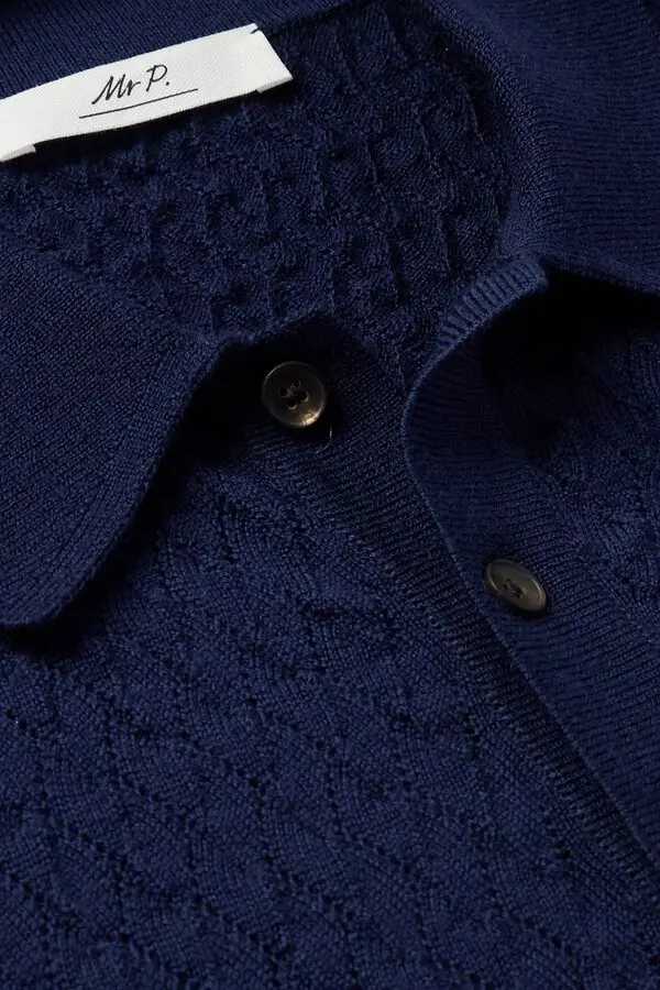 Mr P. Cableknit Merino Wool Golf Polo Shirt