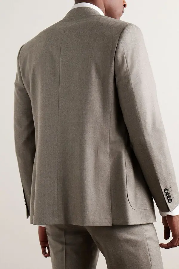 Canali Kei Slimfit Doublebreasted Woolflannel Suit Jacket - Mushroom