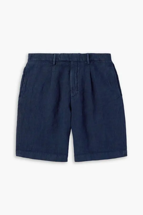 Boglioli Straight-leg Pleated Linen Shorts - Navy