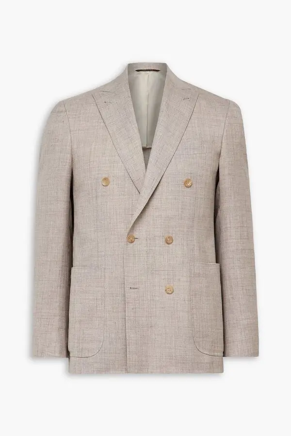 Canali Kei Unstructured Doublebreasted Wool, Silk And Linenblend Blazer - Stone