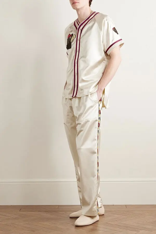 BODE Candyfloss Straightleg Embroidered Voiletrimmed Satin Track Pants