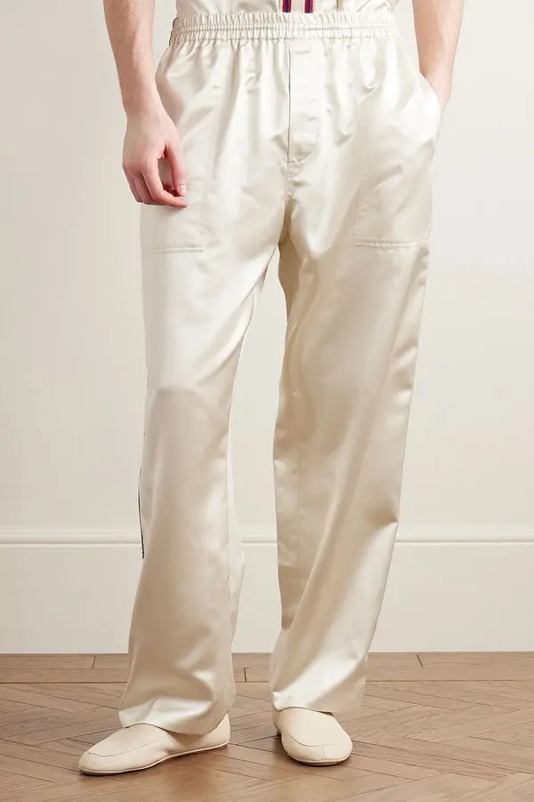 BODE Candyfloss Straightleg Embroidered Voiletrimmed Satin Track Pants
