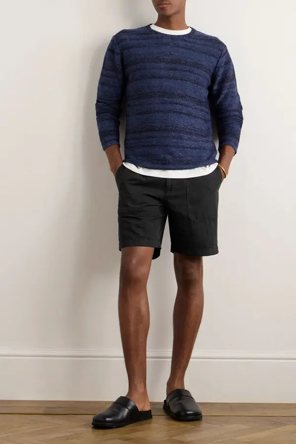Mr P. Straight Leg Cotton And Linen-blend Cargo Shorts - Black