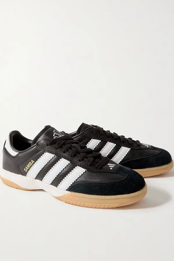Adidas Samba Suede-trimmed Leather Sneakers - Black