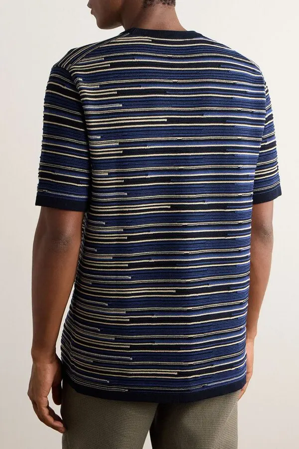 Mr P. Striped Knitted Cotton Tshirt - Blue