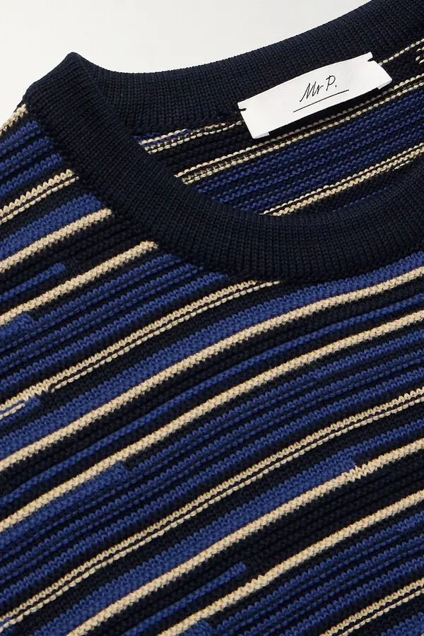 Mr P. Striped Knitted Cotton Tshirt - Blue