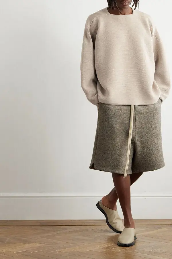 Fear Of God Ribbed Wool Pullover With Logo Appliqu - Beige