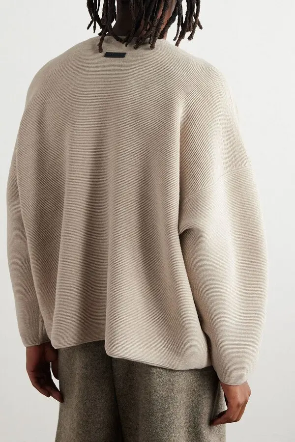 Fear Of God Ribbed Wool Pullover With Logo Appliqu - Beige