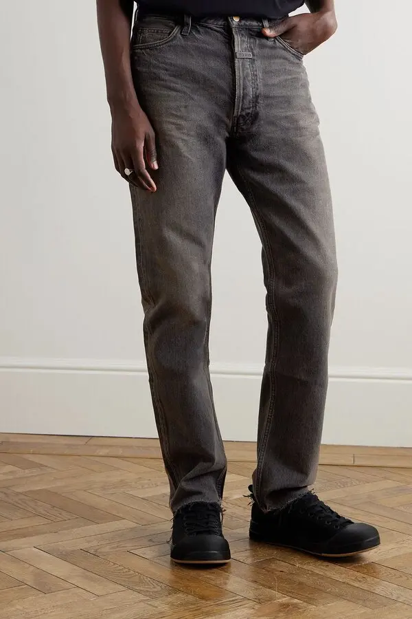 Fear Of God Straight-leg Distressed Jeans With Logo Appliqu - Dark Gray