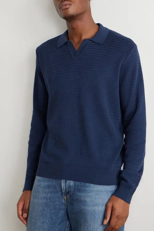Mr P. Textured Cotton And Silkblend Polo Shirt - Navy