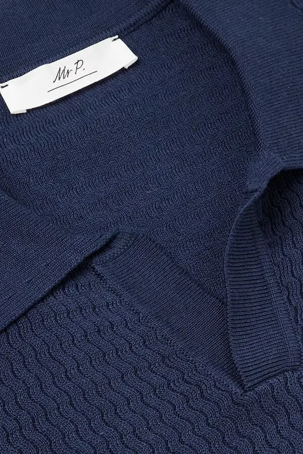 Mr P. Textured Cotton And Silkblend Polo Shirt - Navy