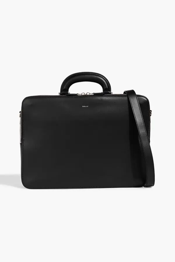 Bally Leather Laptop Briefcase With Silver Hardware - Black