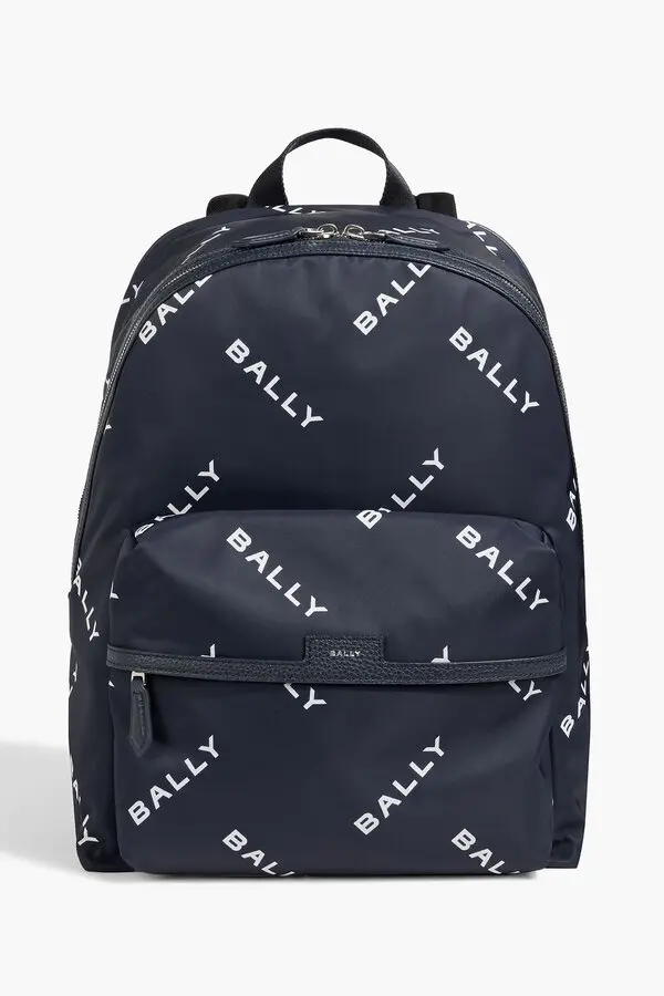 Bally Logo Print Shell And Leather Trimmed Backpack - Navy