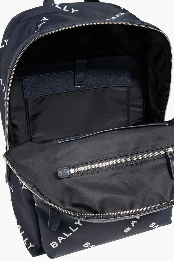 Bally Logo Print Shell And Leather Trimmed Backpack