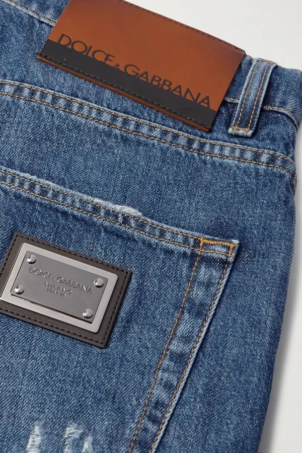 Dolce & Gabbana Distressed Logo-appliquéd Straight-leg Jeans