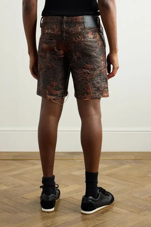 Acne Studios Roman Slim Fit Straight Leg Distressed Coated Denim Shorts