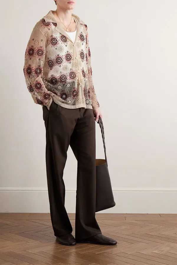 BODE Solarium Beadembellished Broderie Anglaise Tulle Shirt