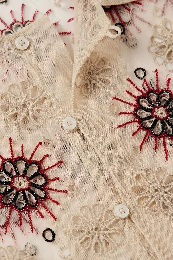 BODE Solarium Beadembellished Broderie Anglaise Tulle Shirt