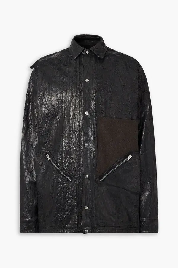 Rick Owens Oversized Wool-trimmed Painted Distressed Denim Jacket