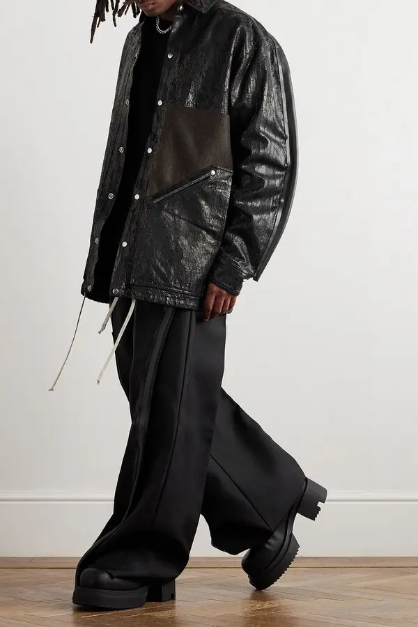 Rick Owens Oversized Wool-trimmed Painted Distressed Denim Jacket