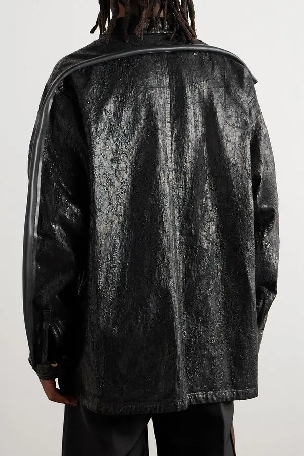 Rick Owens Oversized Wool-trimmed Painted Distressed Denim Jacket