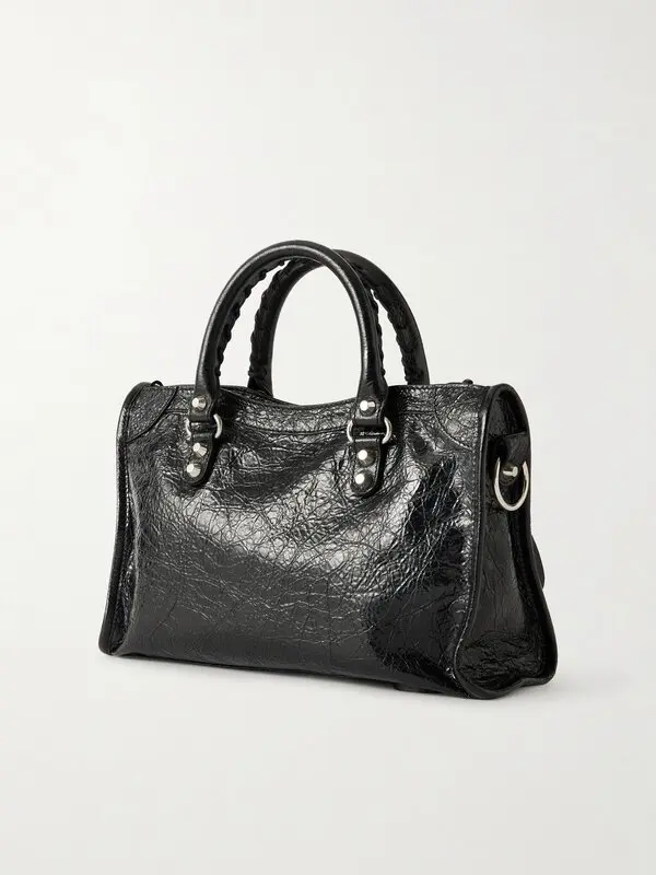 Balenciaga Le City Crinkled Glossed-leather Shoulder Bag - Black