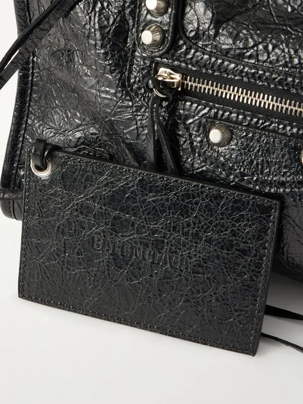 Balenciaga Le City Crinkled Glossed-leather Shoulder Bag - Black