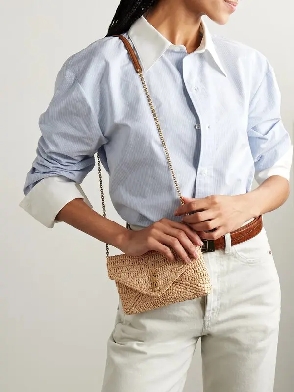Saint Laurent Cassandre Raffia Shoulder Bag - Neutrals