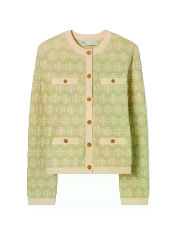 Tory Burch Logo-pattern Terry-cotton Cardigan - Green