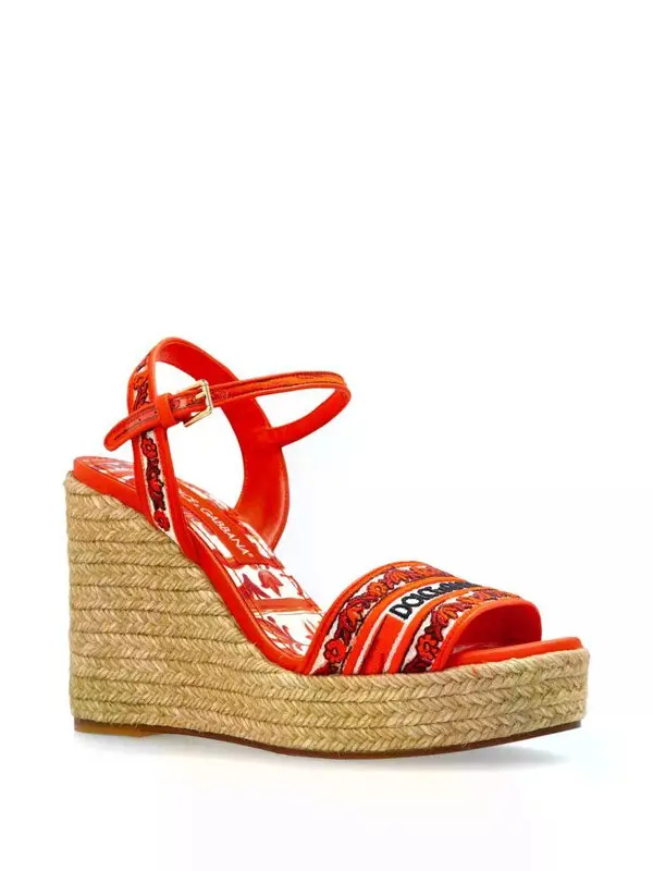 Dolce & Gabbana Logo-embroidered Wedge Sandals - Orange