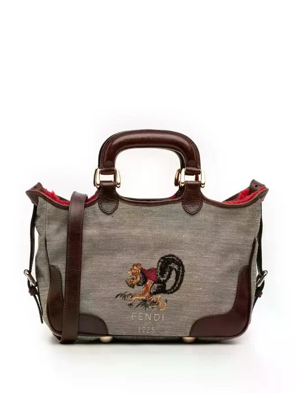 Fendi Embroidered Canvas Squirrel Satchel