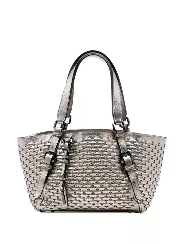 Burberry Metallic Woven Leather Tote Bag - Gold