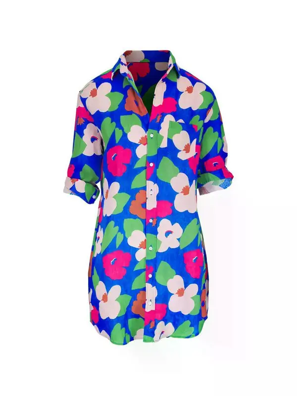 Frank & Eileen Mary Floral Print Mini Shirt Dress - Blue