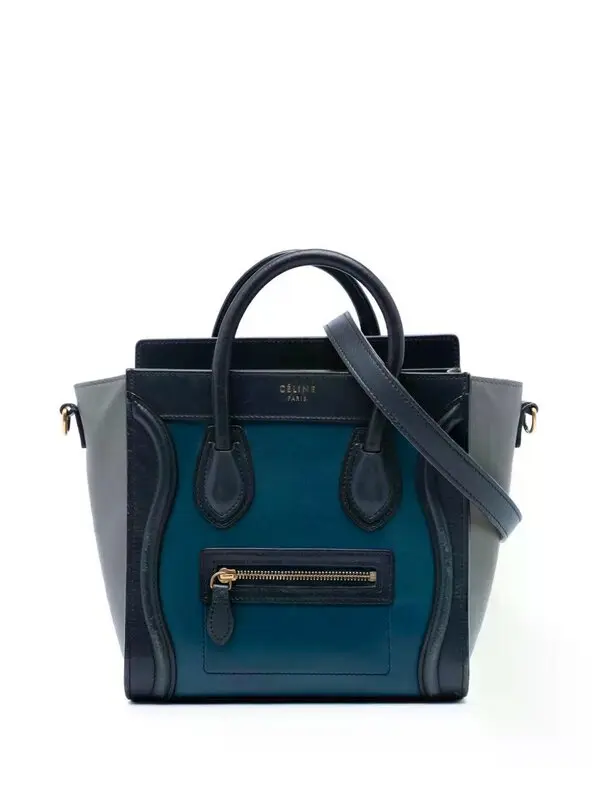 Celine Tricolor Leather Luggage Tote Satchel - Blue