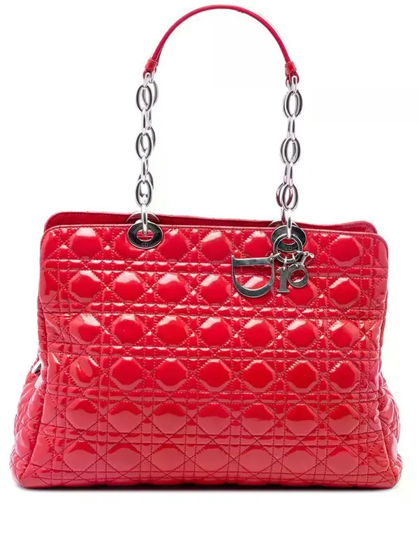 Dior Large Patent Cannage Lady Soft Shopping Tote Bag - Red
