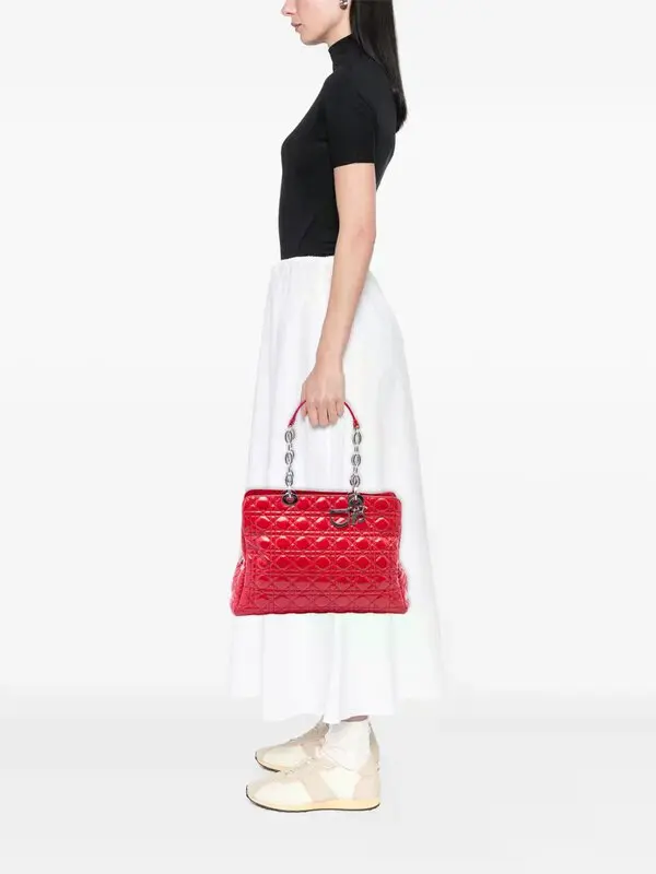 Dior Large Patent Cannage Lady Soft Shopping Tote Bag - Red